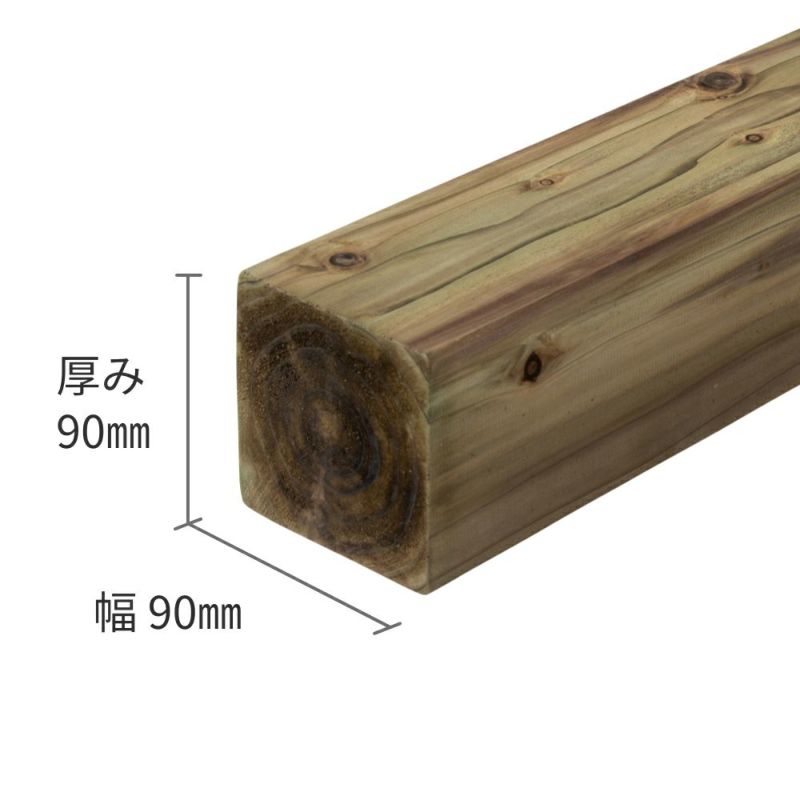杉材（節付き）・タナリスCY防腐加工／90×90 | ウッドデッキ材通販サイトmock re: